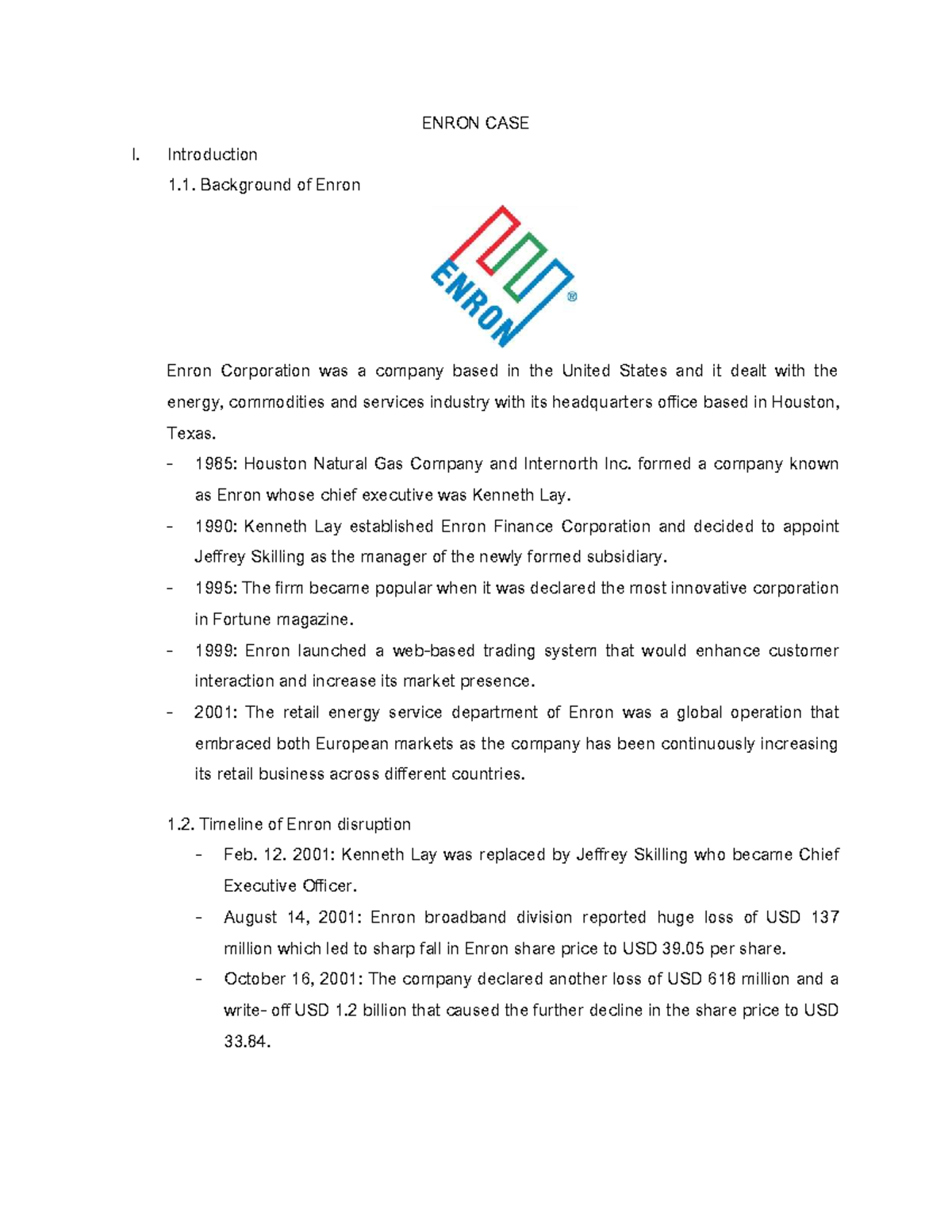 ENRON CASE STUDY: Agency Theory & Corporate Governance Insights - Studocu