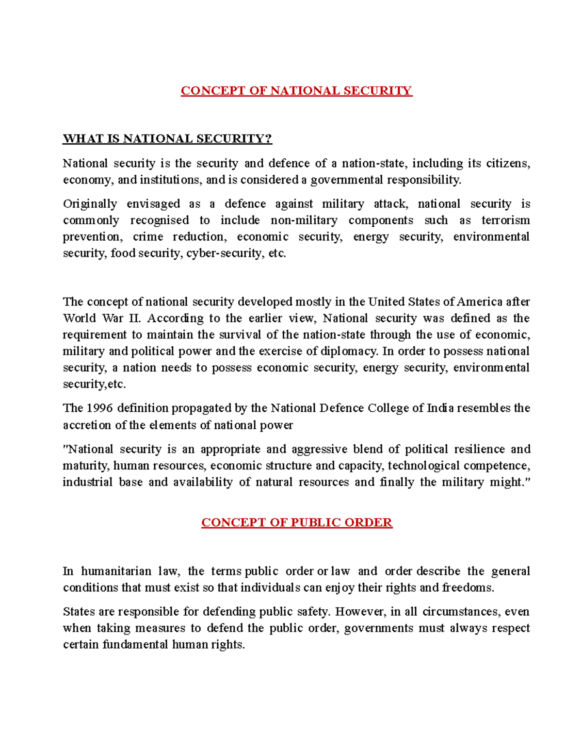 National Security Overview: Concepts & Historical Legal Framework (UNIT ...