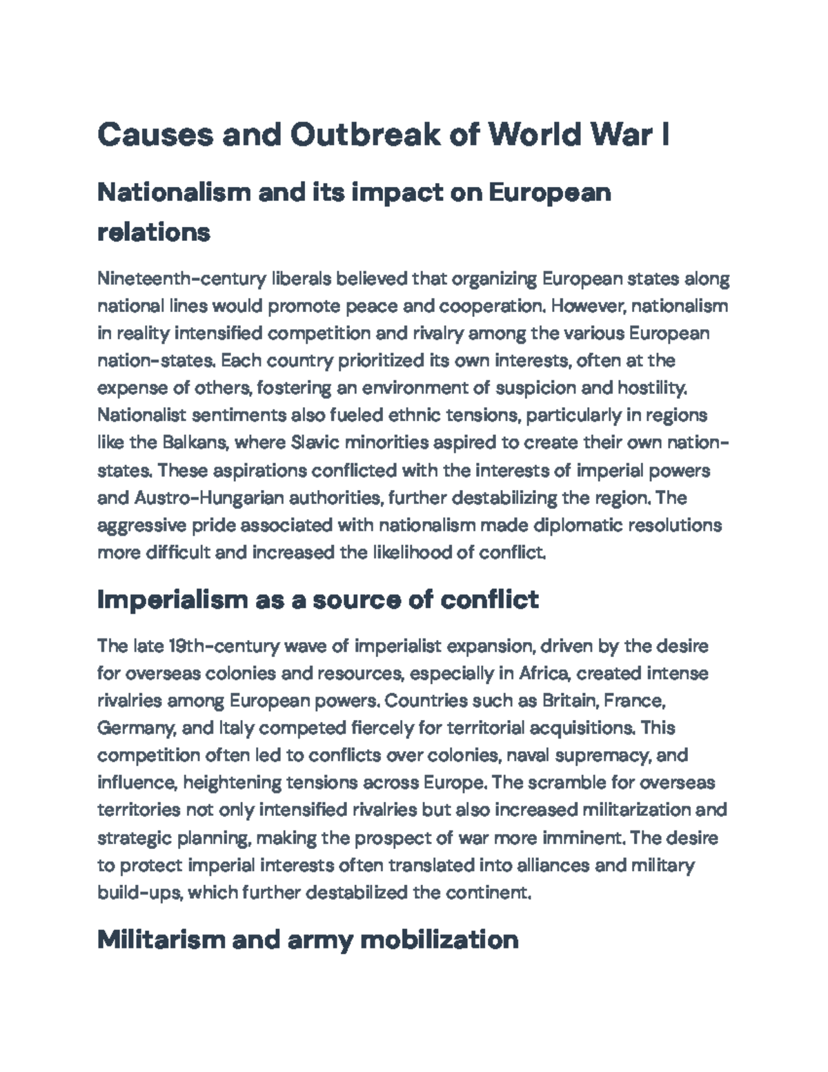 Causes and Outbreak of WWI: Nationalism, Imperialism, and Alliances ...