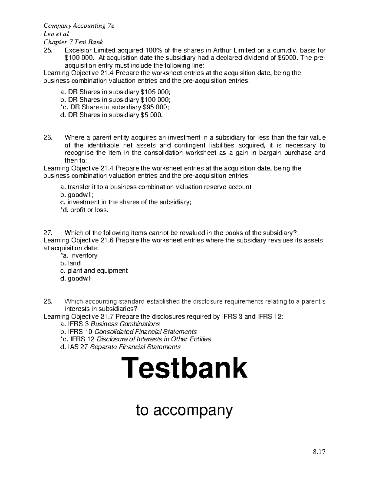 Company Accounting 7e Leo et al Chapter 7 Test Bank Analysis - Studocu