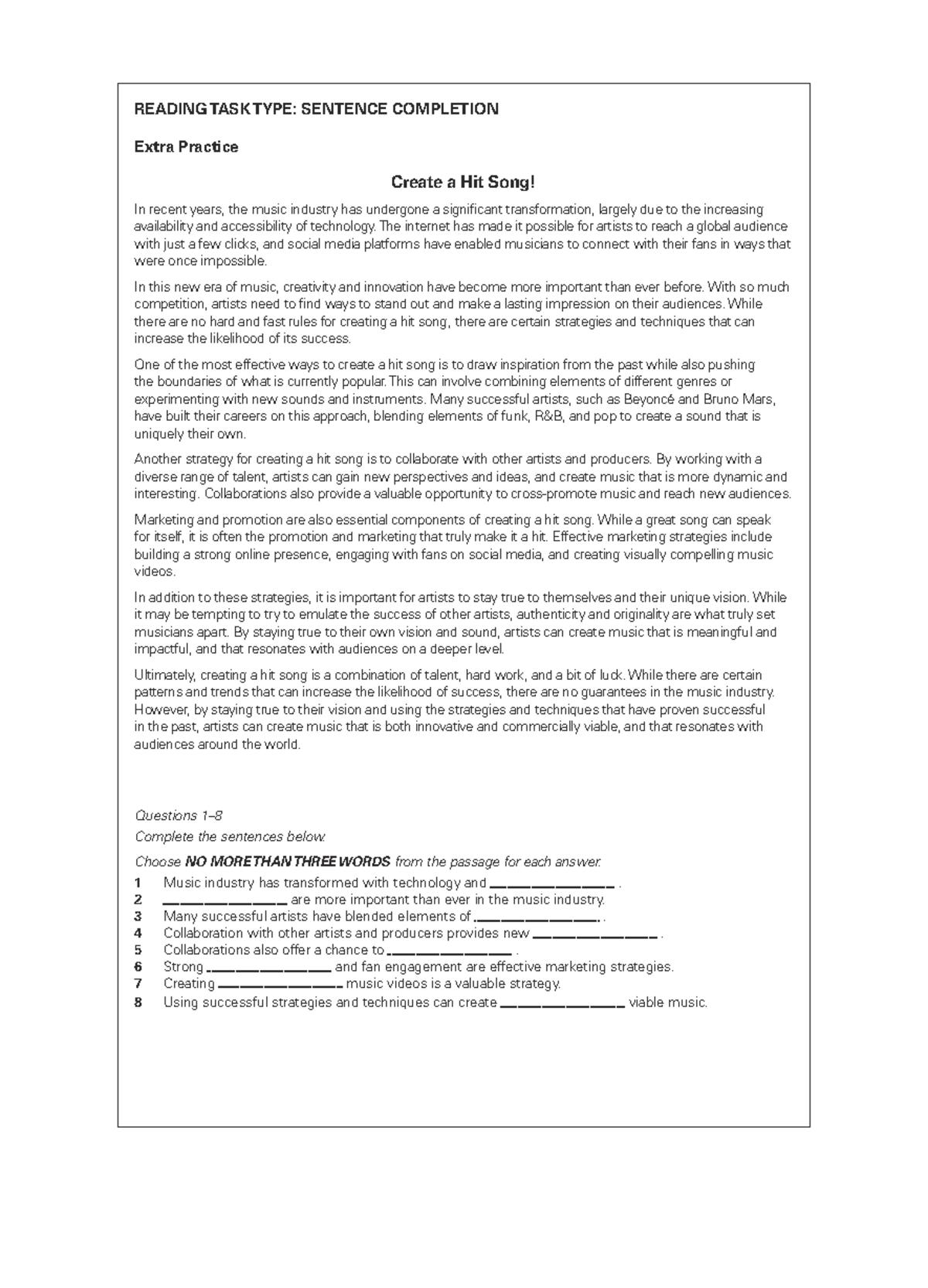 7 Fighter 4 Reading Task: Sentence Completion Worksheet - Studocu