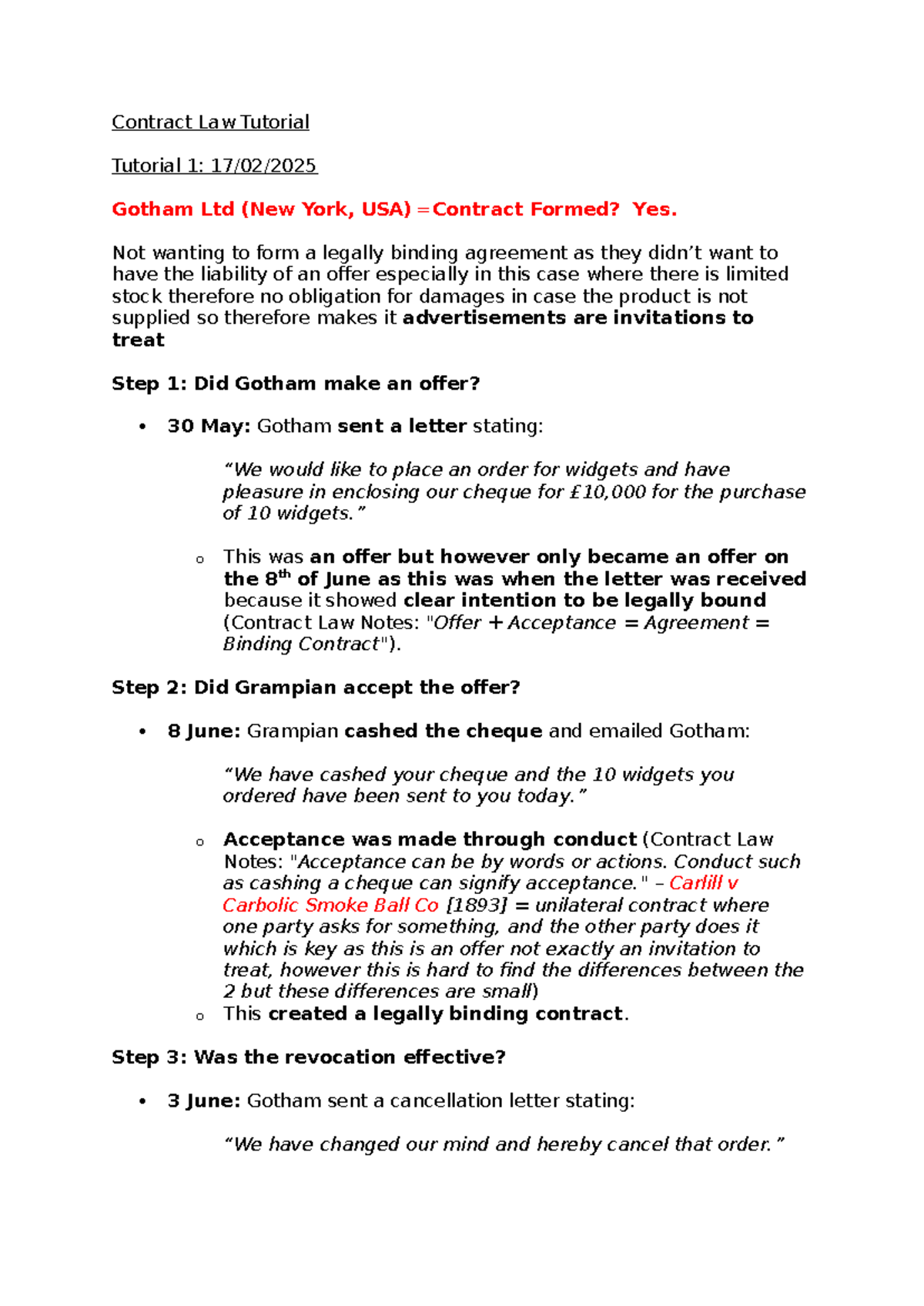 Contract Law Tutorial: Analyzing Validity of Contracts - Studocu