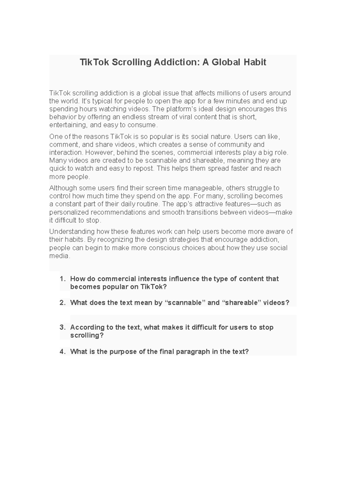 TikTok Scrolling Addiction: Understanding Global User Habits - Studocu