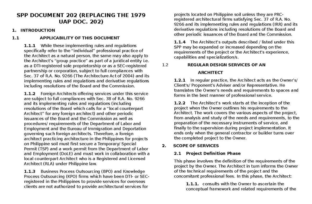SPP Document 202 - Guidelines for Professional Architectural Practice - Studocu