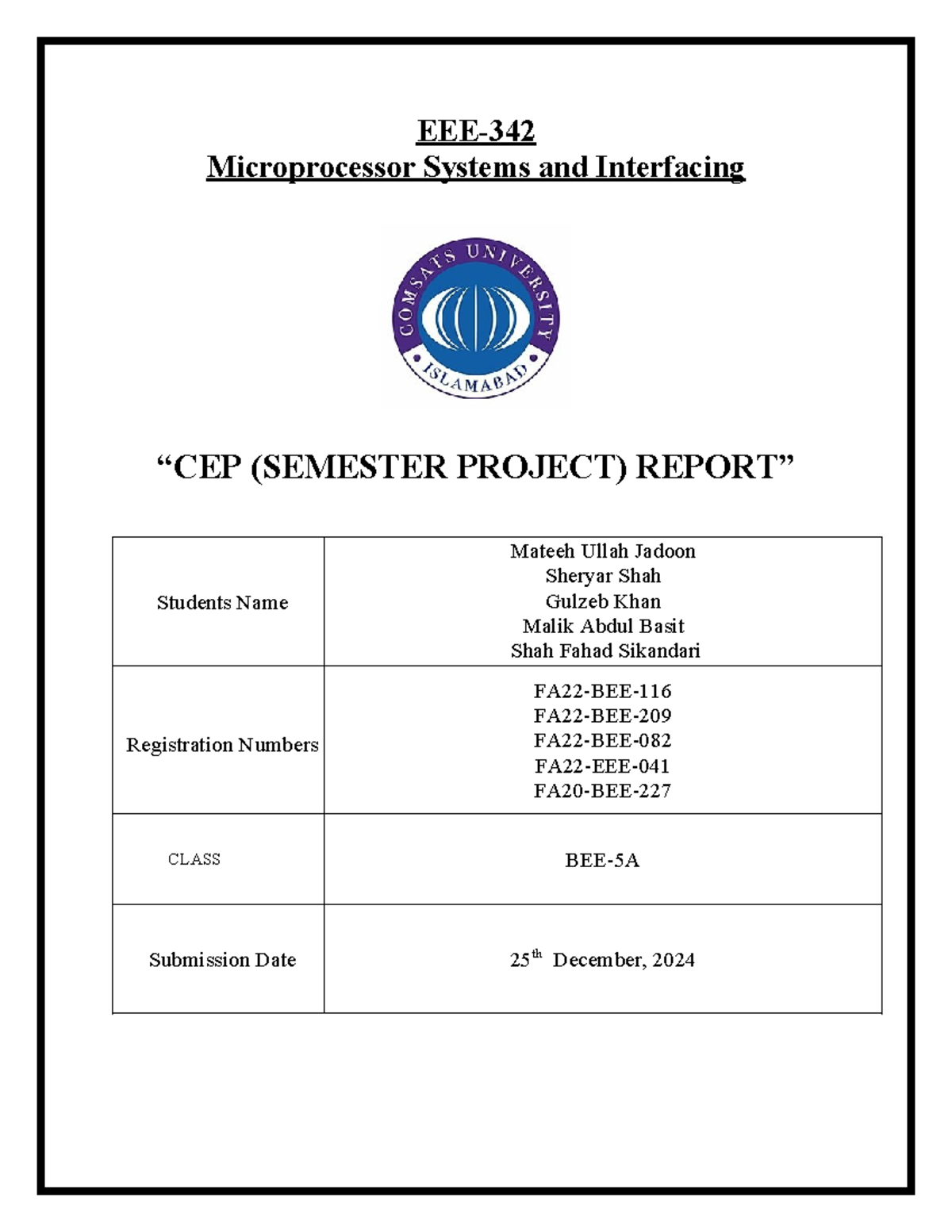 MP CEP Report - give me - EEE- Microprocessor Systems and Interfacing ...