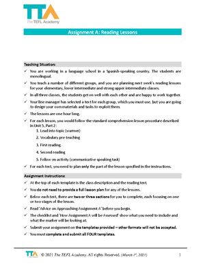 TEFL Assignment A - Assignment A Text 1 – Lower Intermediate This part ...