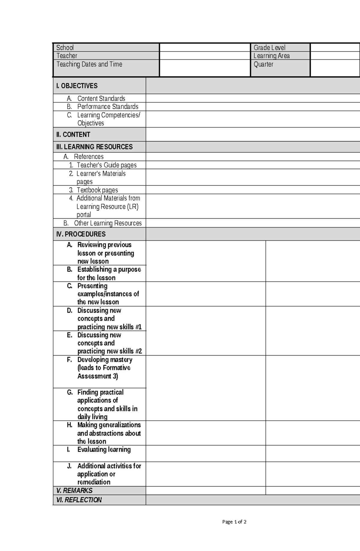 DLP Format Template for Detailed Lesson Plans - Studocu