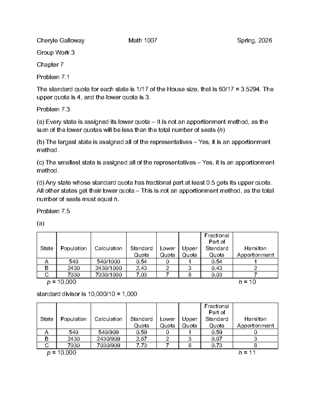 Math 1007 Spring 2026 Group Work 3: Apportionment Methods Analysis ...