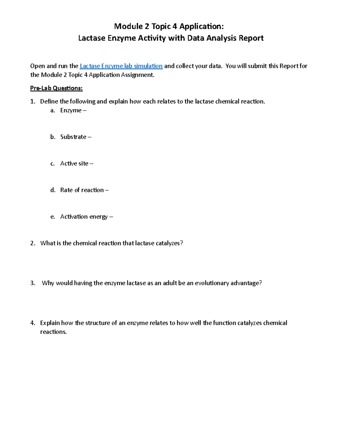 Mod2top4 lactase enzyme activity data analysis report - Module 2 Topic 4 Application: Lactase ...