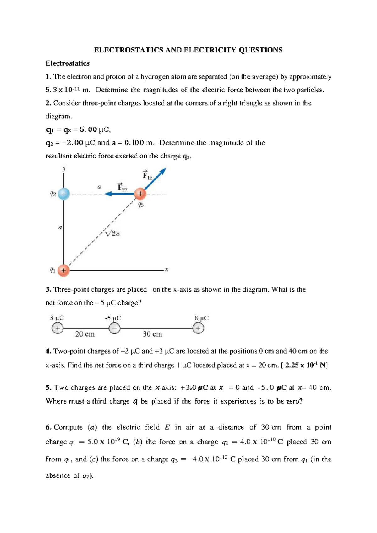 ELECTROSTATICS & ELECTRICITY QUESTIONS: Problem Set for Study - Studocu