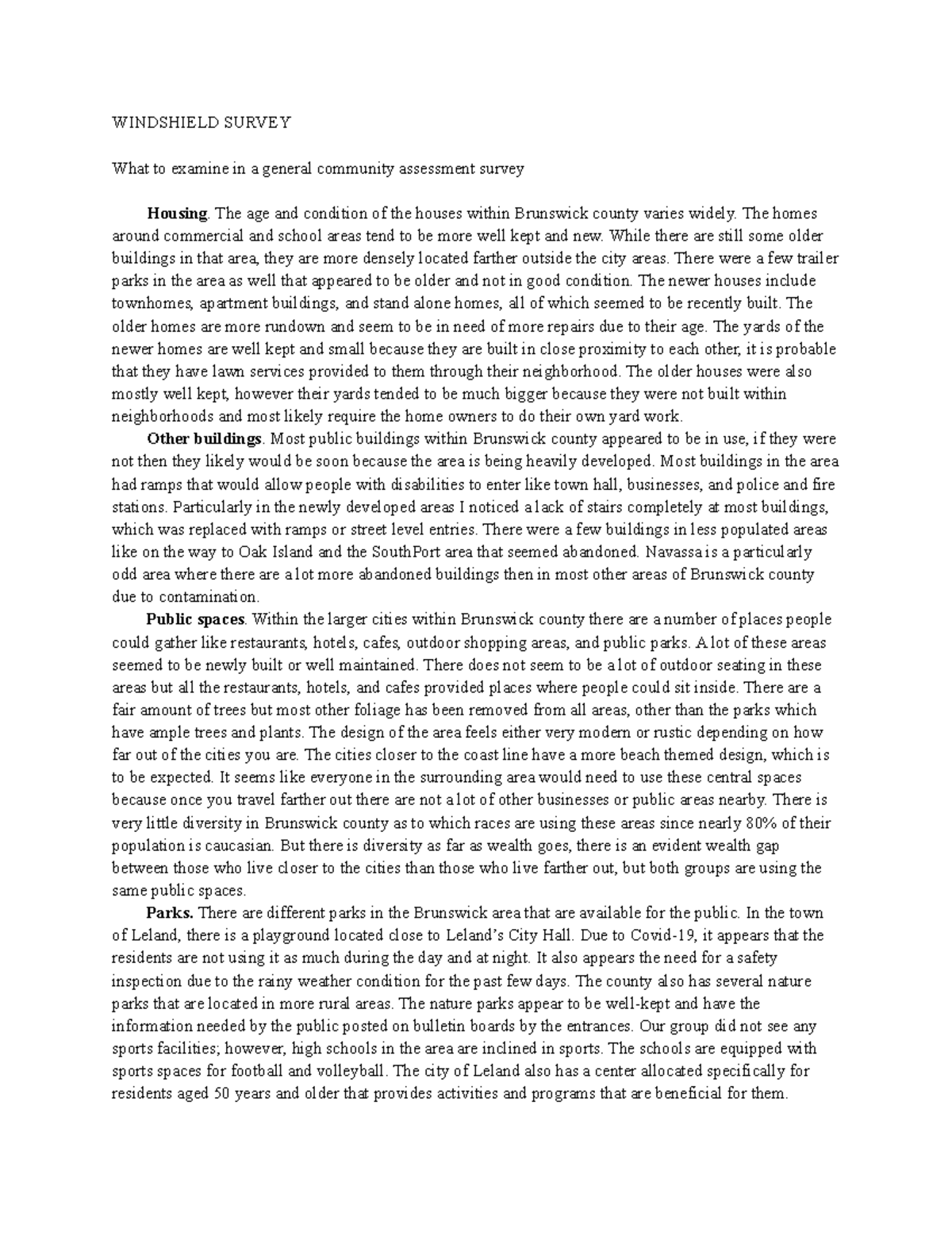 Nursing 101: Comprehensive Windshield Survey of Brunswick County - Studocu