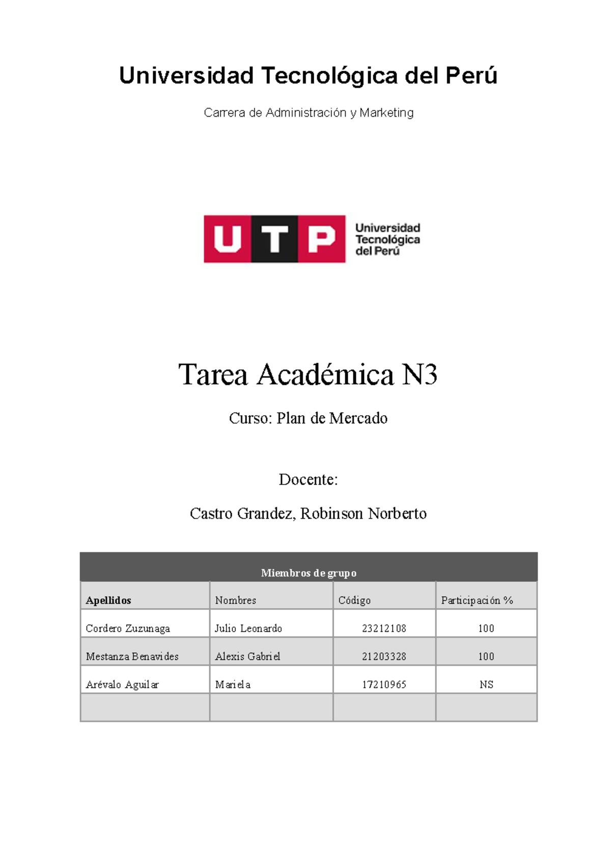 Tarea Académica N3: Plan de Mercado para Bembos en Lima - Studocu