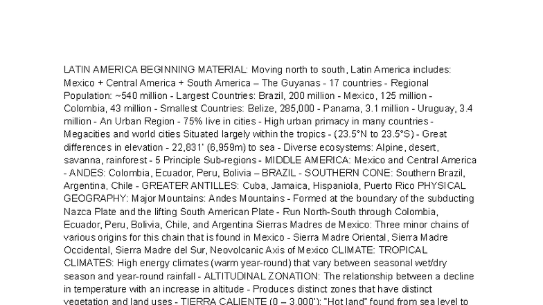 LATIN AMERICA GEOGRAPHY OVERVIEW: Climates, Cultures, & Urbanization ...