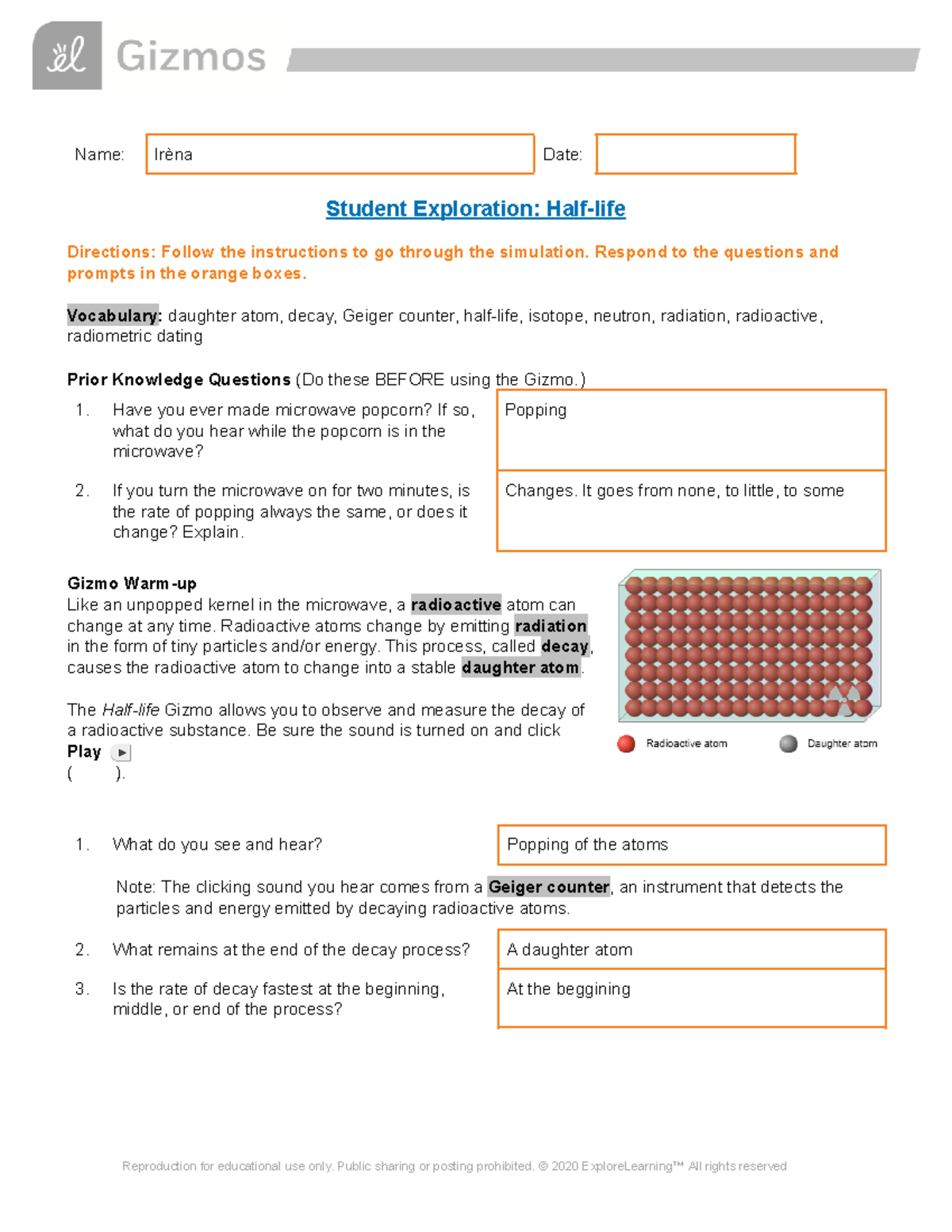Half-life Gizmo Exploration: Student Instructions & Activities - Studocu