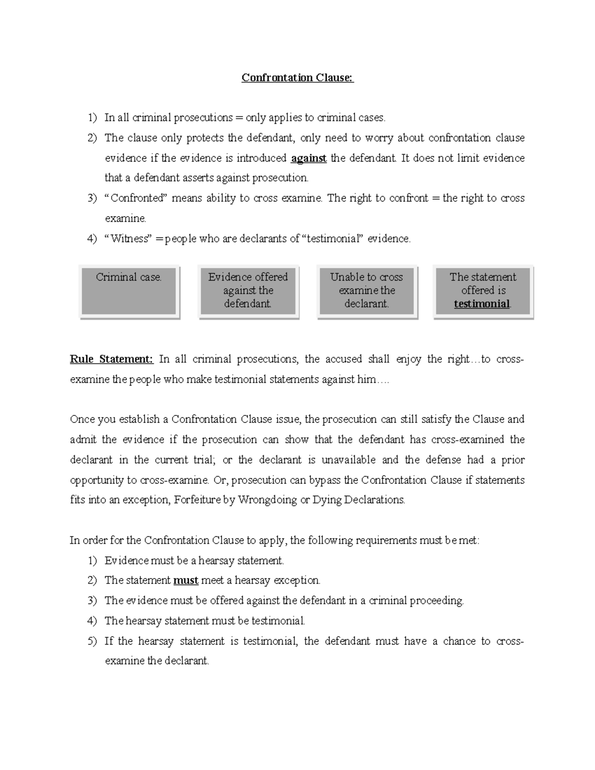 Confrontation Clause Notes (Criminal Law) - Essentials & Requirements ...