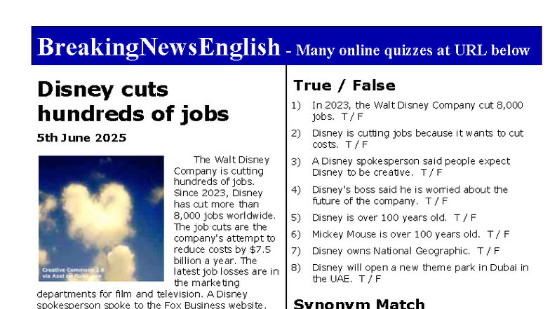 Disney Job Cuts Quiz & Discussion - 250605 - Studocu