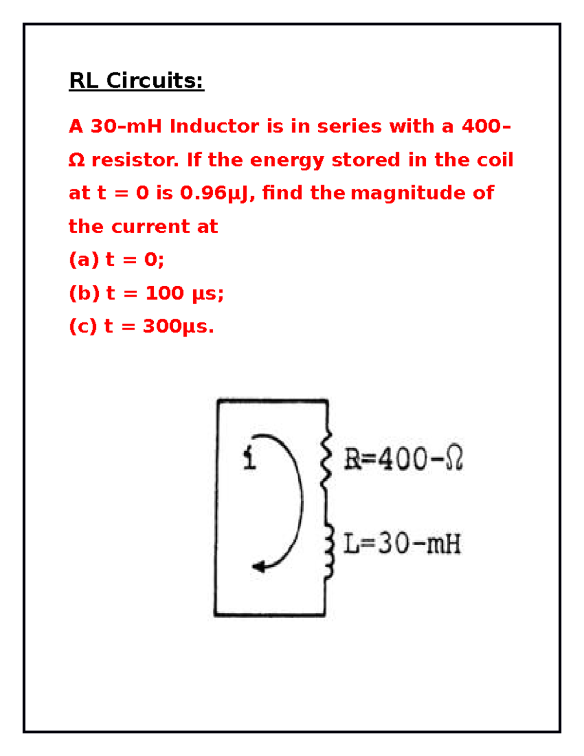 Numerical Analysis of RL Circuit Responses for EE 203 Lab Exam - Studocu