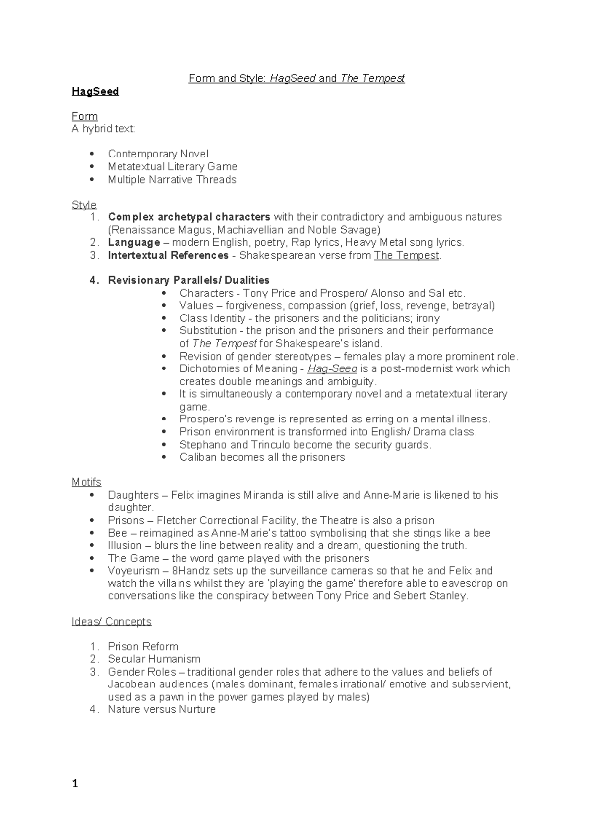 Form and Style Analysis of Hag Seed and The Tempest (ENG 202) - Studocu