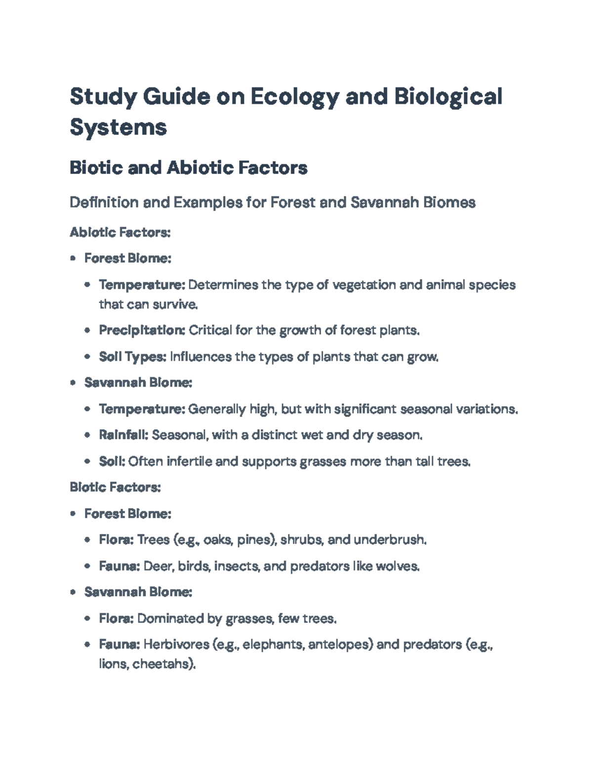 Study Guide: Ecology & Biological Systems (Final Exam) Overview - Studocu
