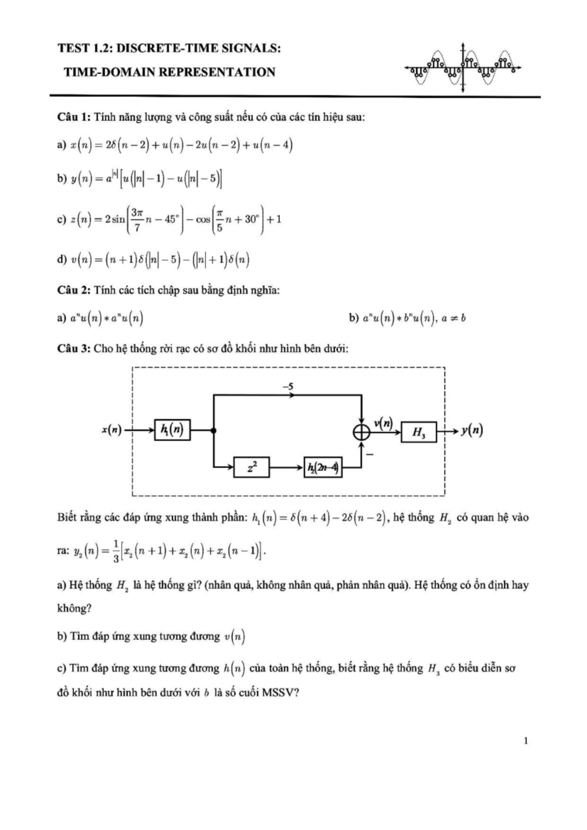 MID DSP 02 - Test 1.2: Signals and System Analysis Questions - Studocu