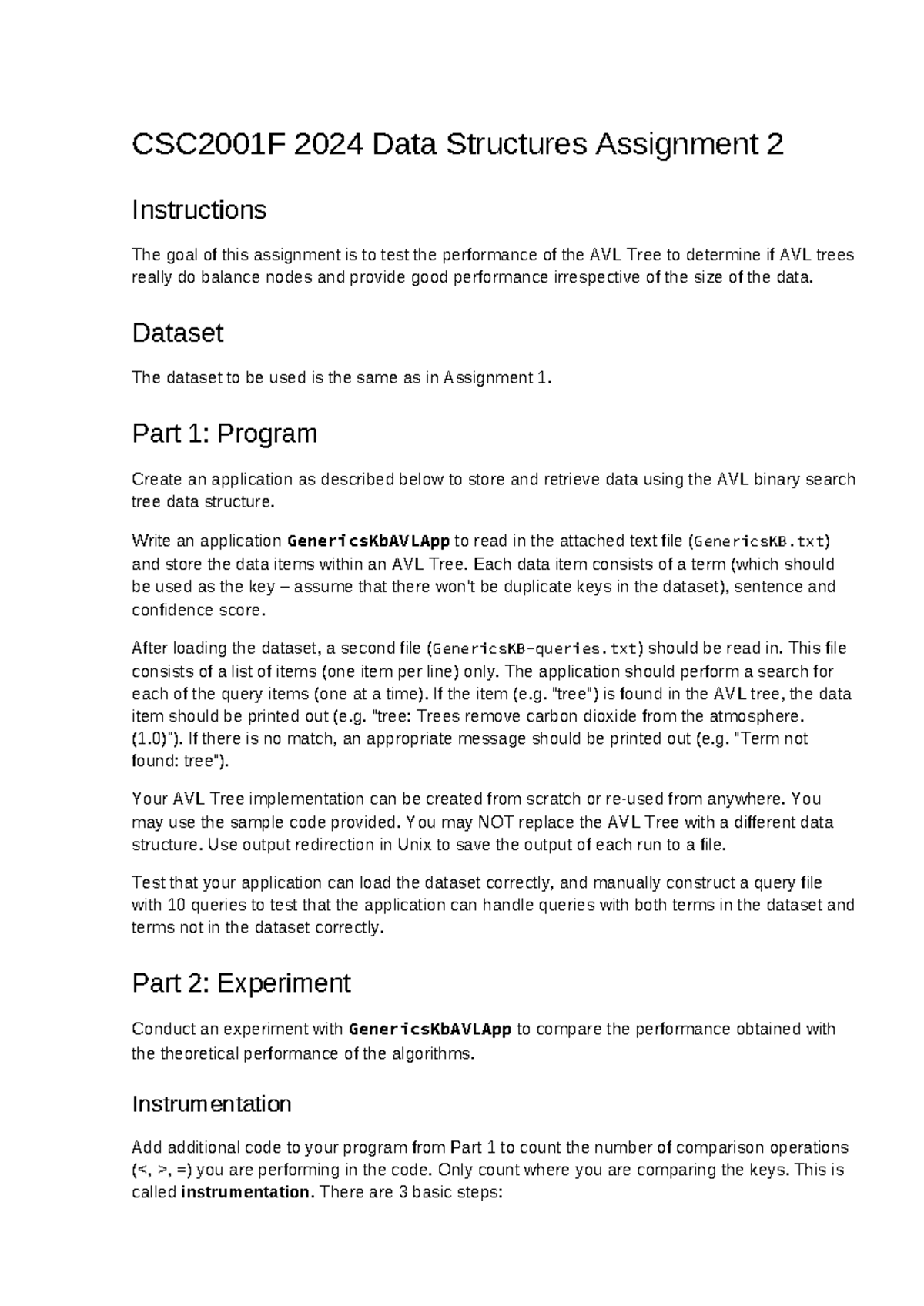 CSC2001 F-2024-DS Assignment 2: AVL Tree Performance Analysis - Studocu