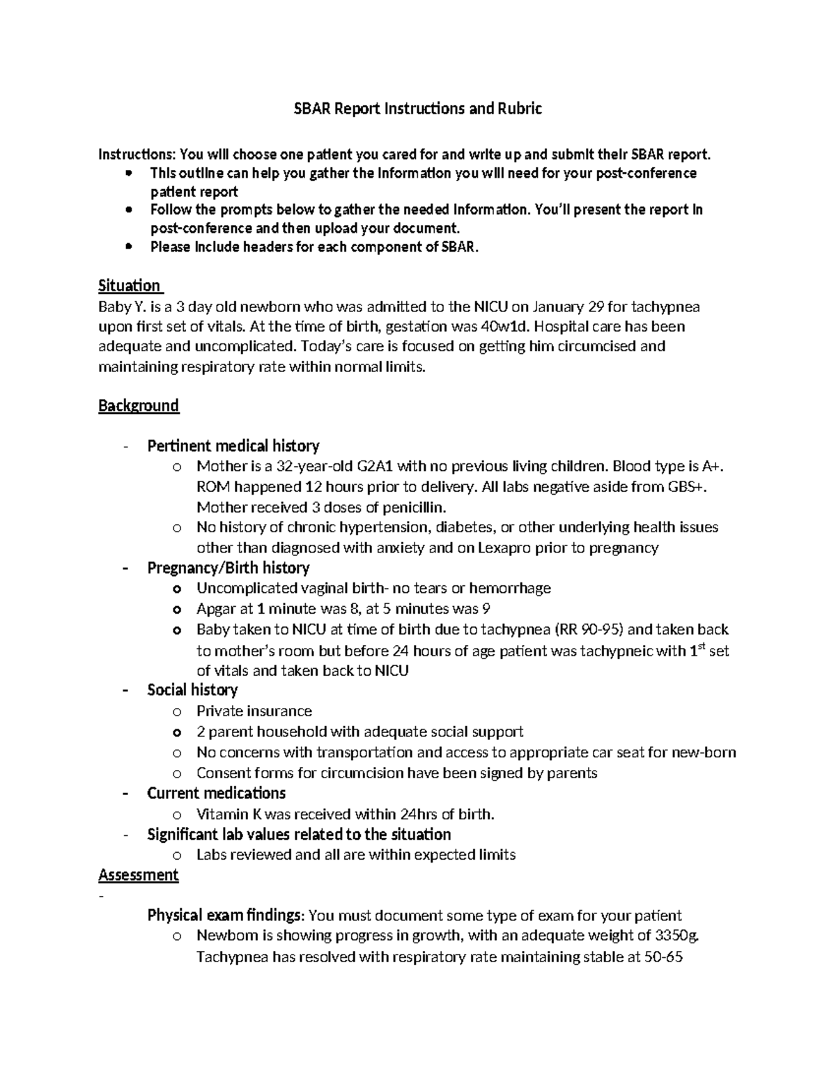 SBAR Report Instructions - This outline can help you gather the ...