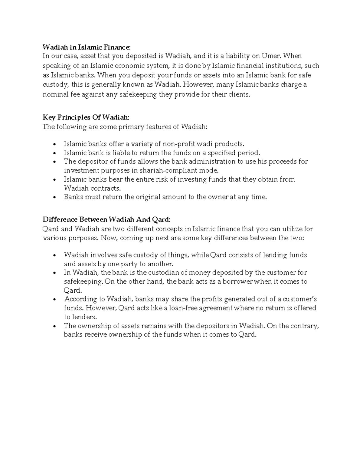 Wadiah islamic finance - Wadiah in Islamic Finance: In our case, asset ...