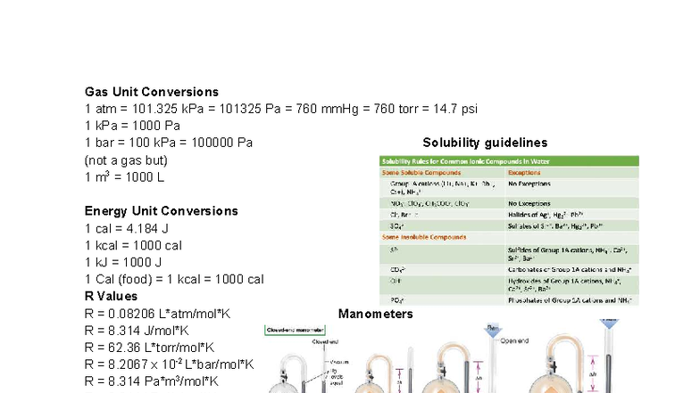 Chm 1311 Gas & Energy Unit Conversions Cheat Sheet - Studocu