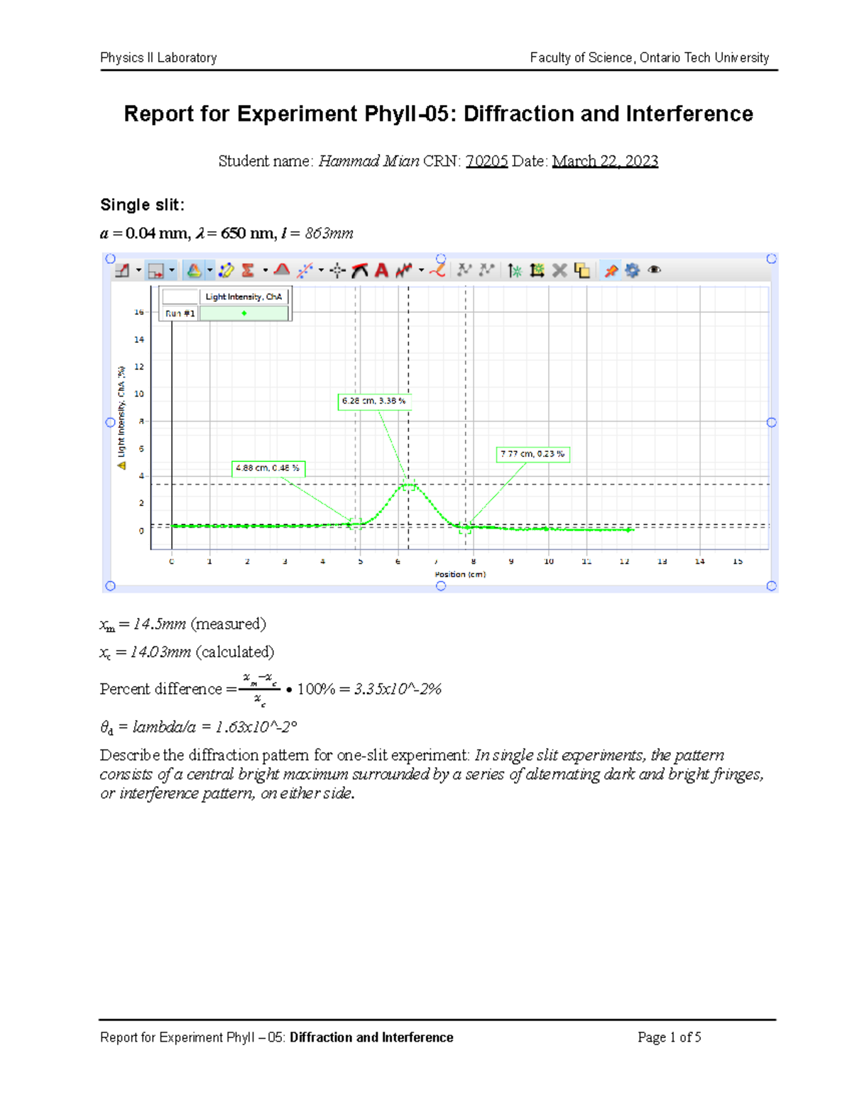 Lab Report PhyII-05: Analyzing Diffraction & Interference Patterns - Studocu