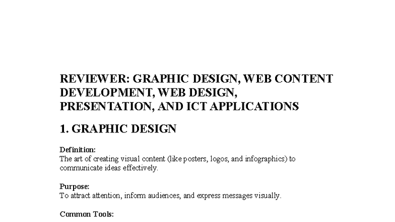 REVIEWER: ICT APPLICATIONS IN GRAPHIC DESIGN & WEB DEVELOPMENT - Studocu