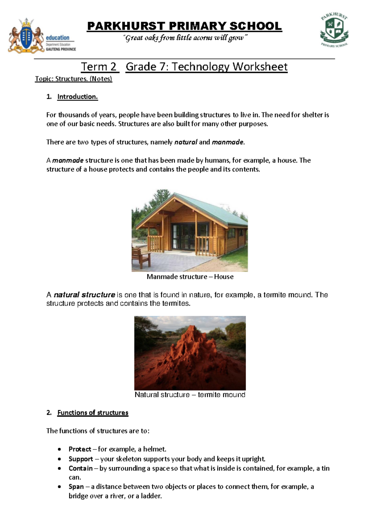 Grade 7 Technology Term 2 Worksheet: Structures & Exercises - Studocu