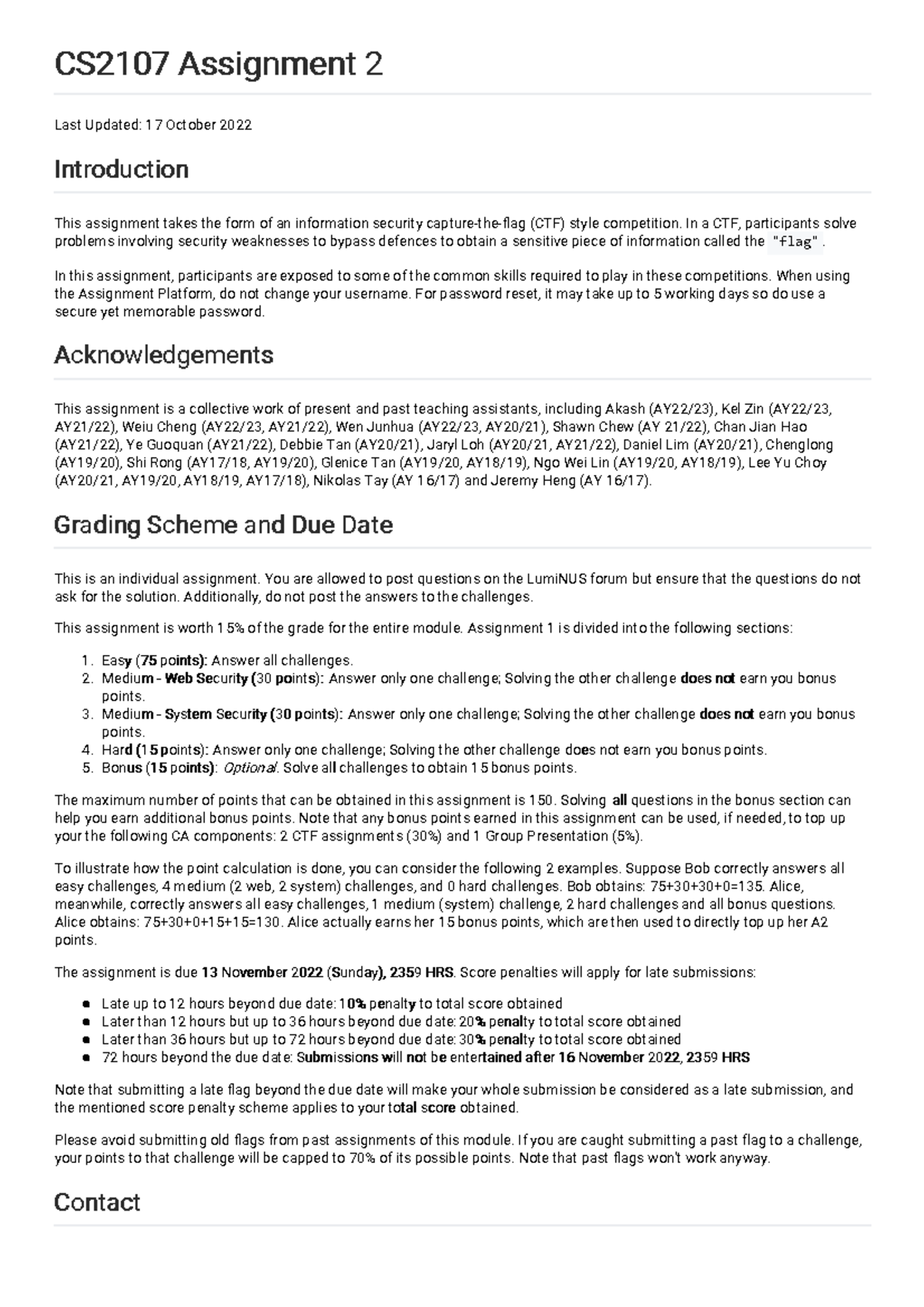 CS2107 Assignment 2 - Lecture notes - CS2107 Assignment 2CS2107 ...