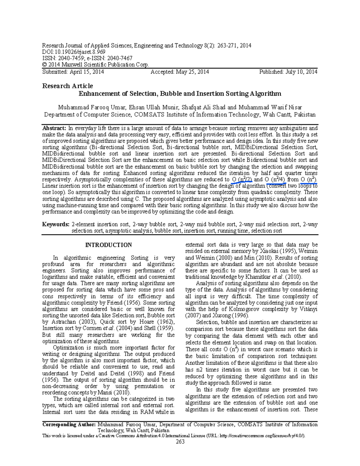 Enhancement of Sorting Algorithms: E Selection, E Bubble, and Linear ...