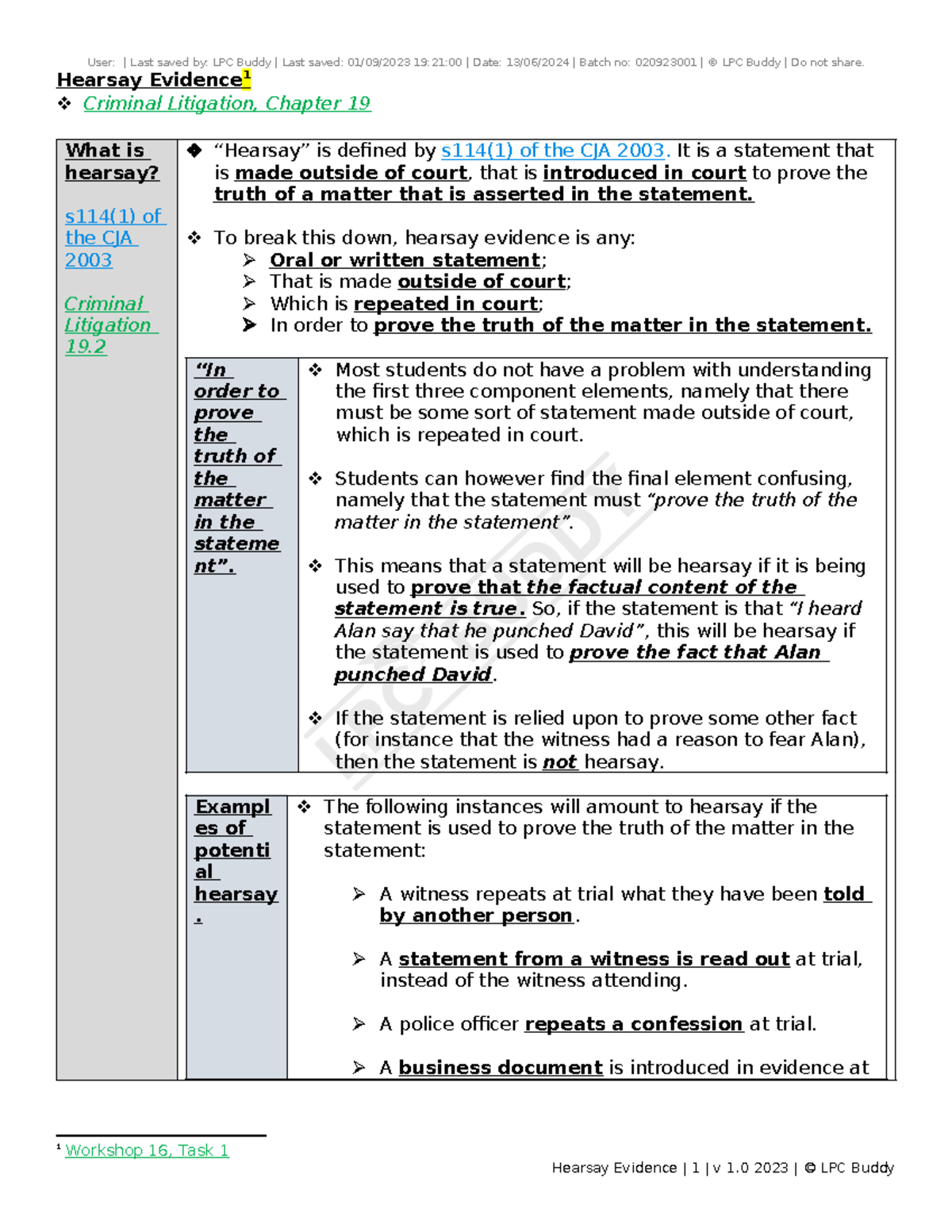 Hearsay Evidence Notes - Criminal Litigation 19 Overview and Key ...