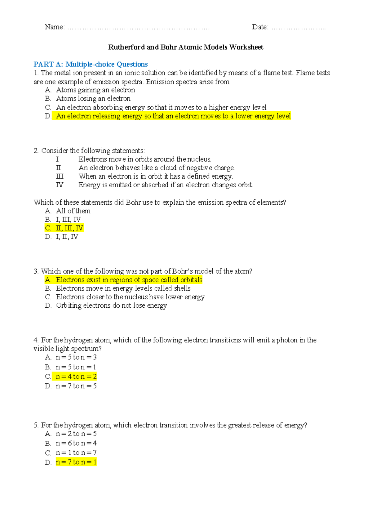 4.1 Rutherford and Bohr Atomic Models Worksheet - Studocu
