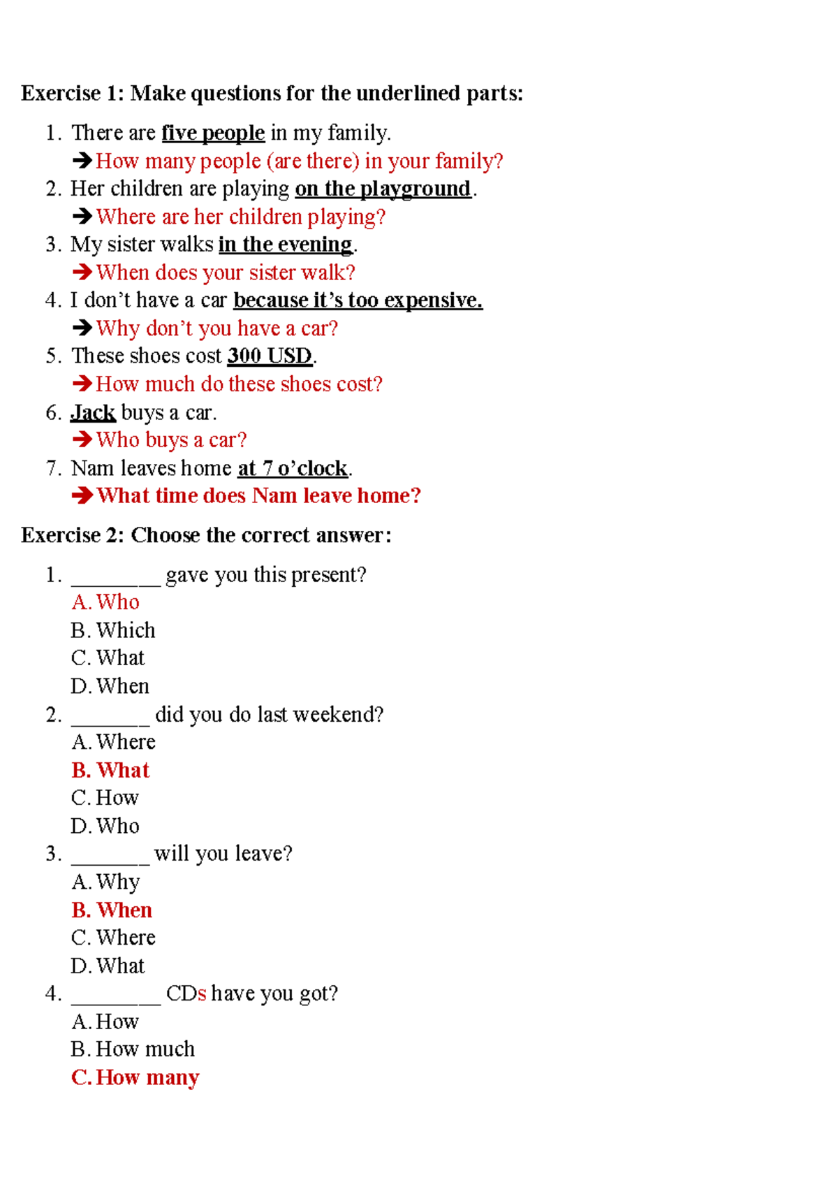 Exercise Questions and Answers for English Language Learning (0102 ...