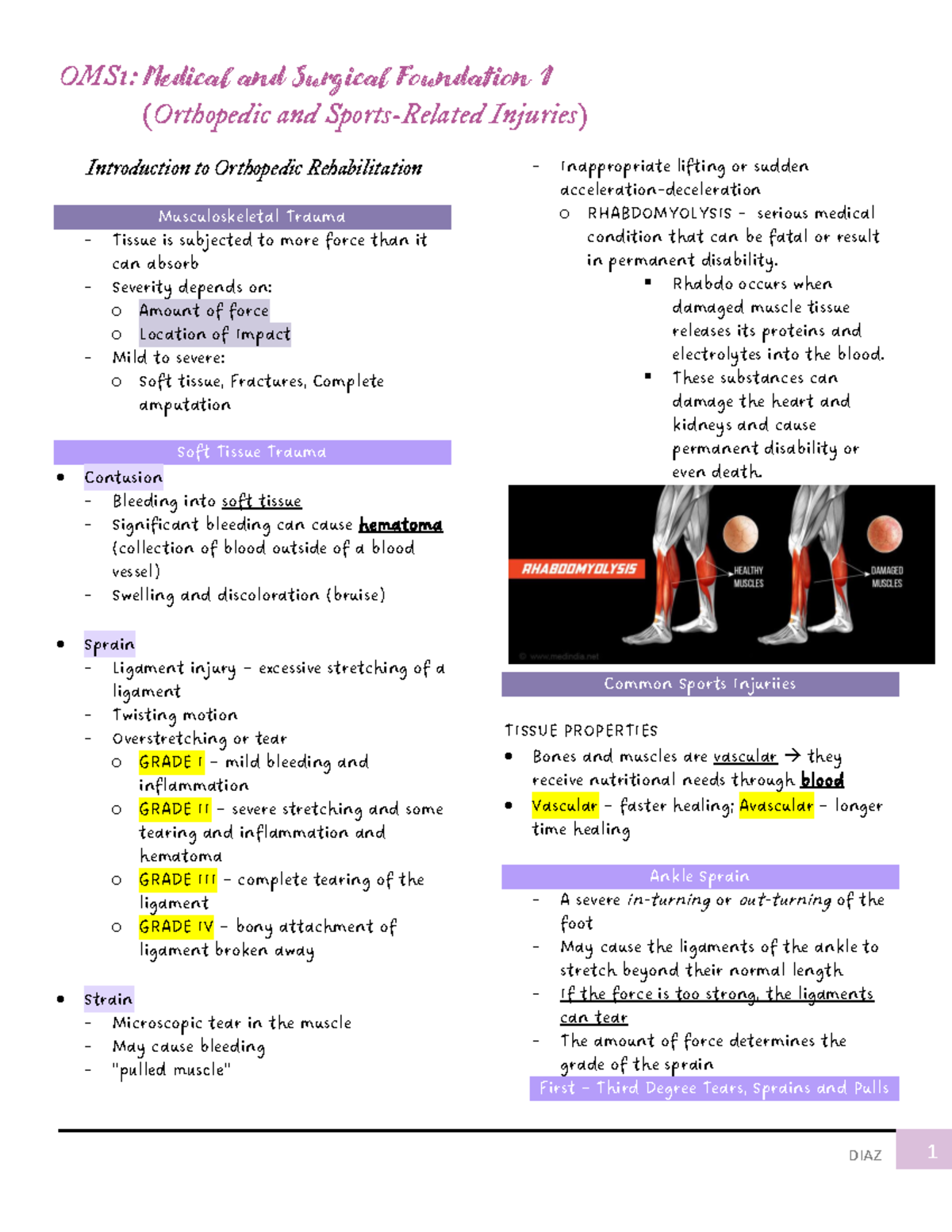 Orthopedic & Sports Injuries Overview for Med & Surg Foundations 1 ...