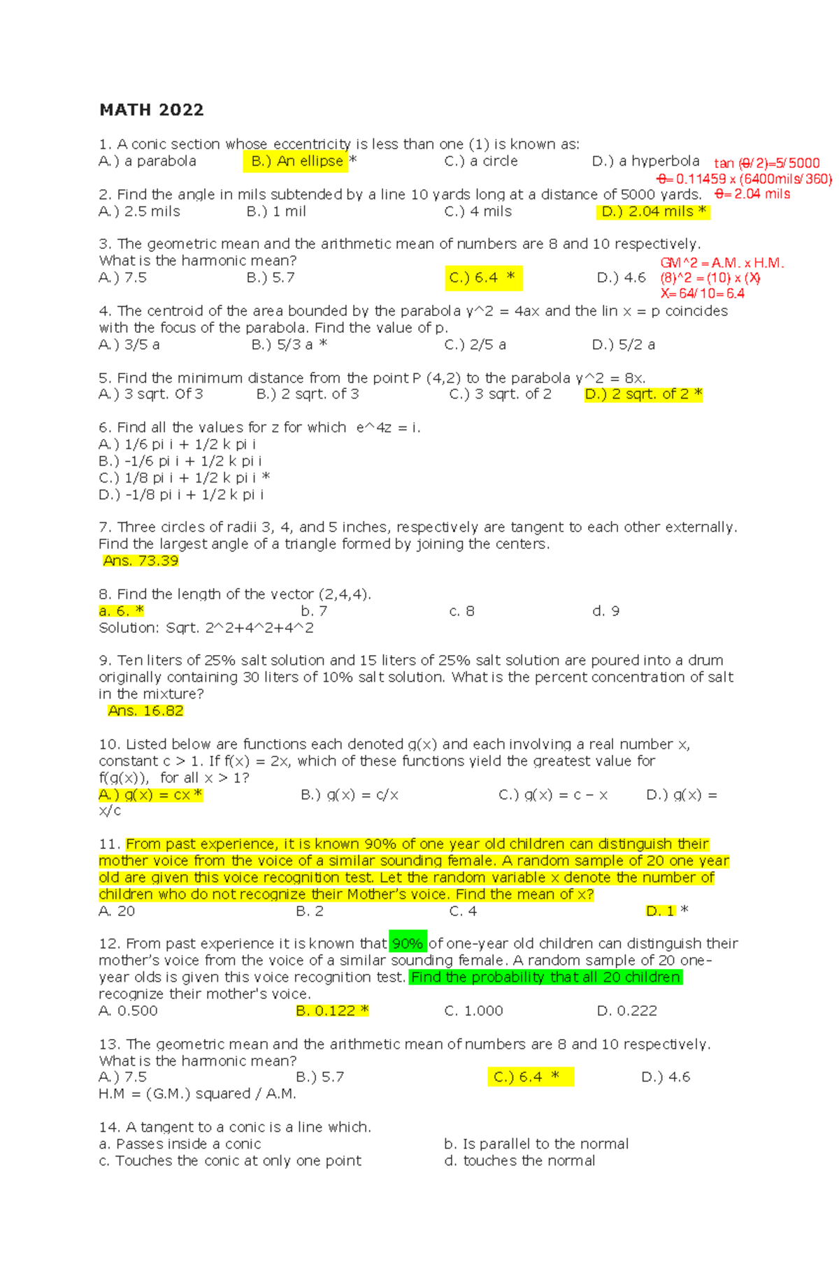 MATH 2022 - Review and Study Questions for REE Exam Preparation - Studocu