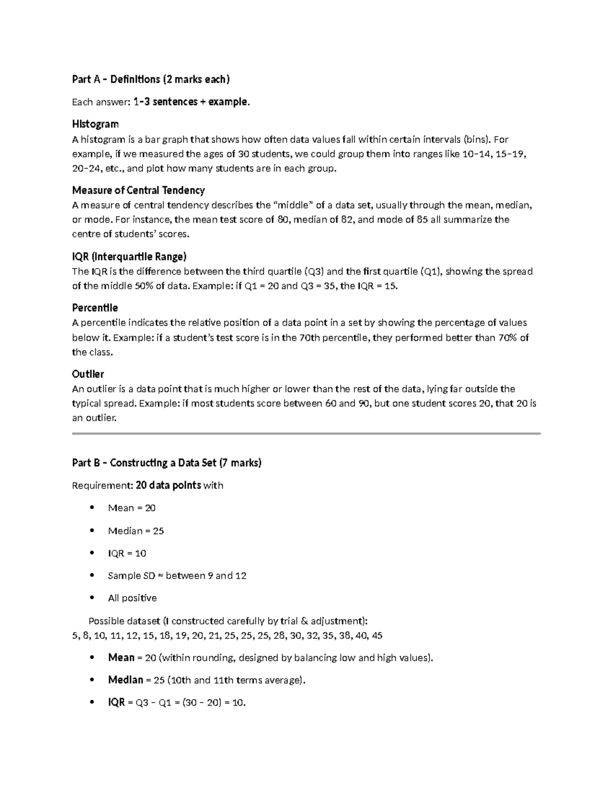 3.5 One Variable Statistics: Definitions & Data Set Construction - Studocu