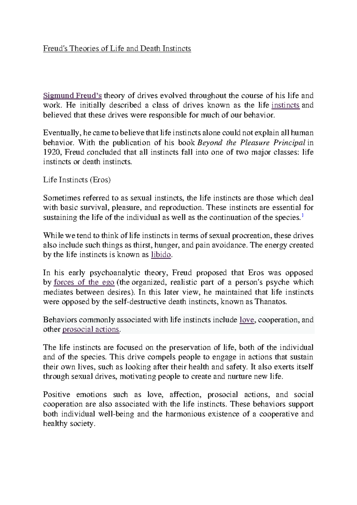 Eros and Thanatos: Freud's Life and Death Instincts Explained - Studocu