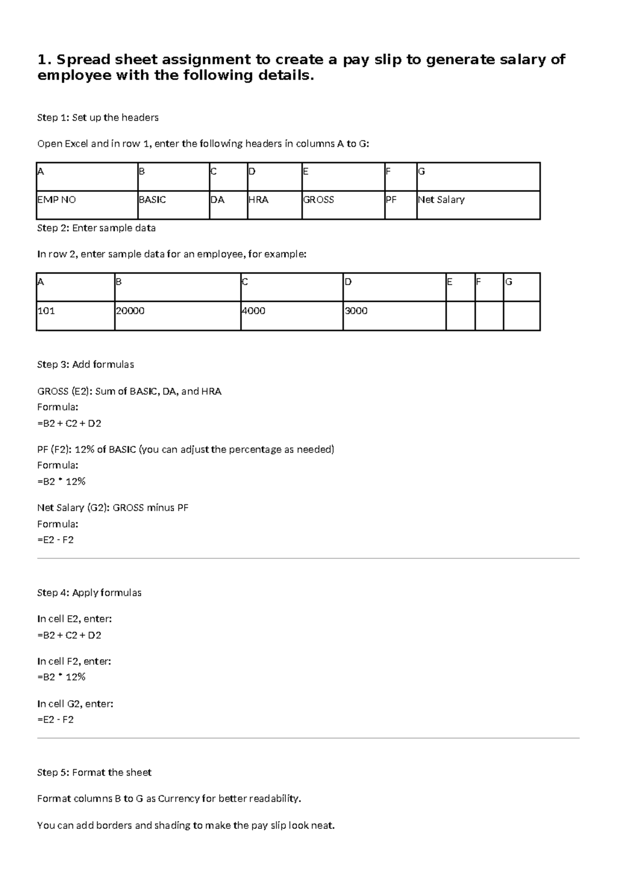 Spreadsheet Assignment: Pay Slip & Student Results (Part B - Office ...