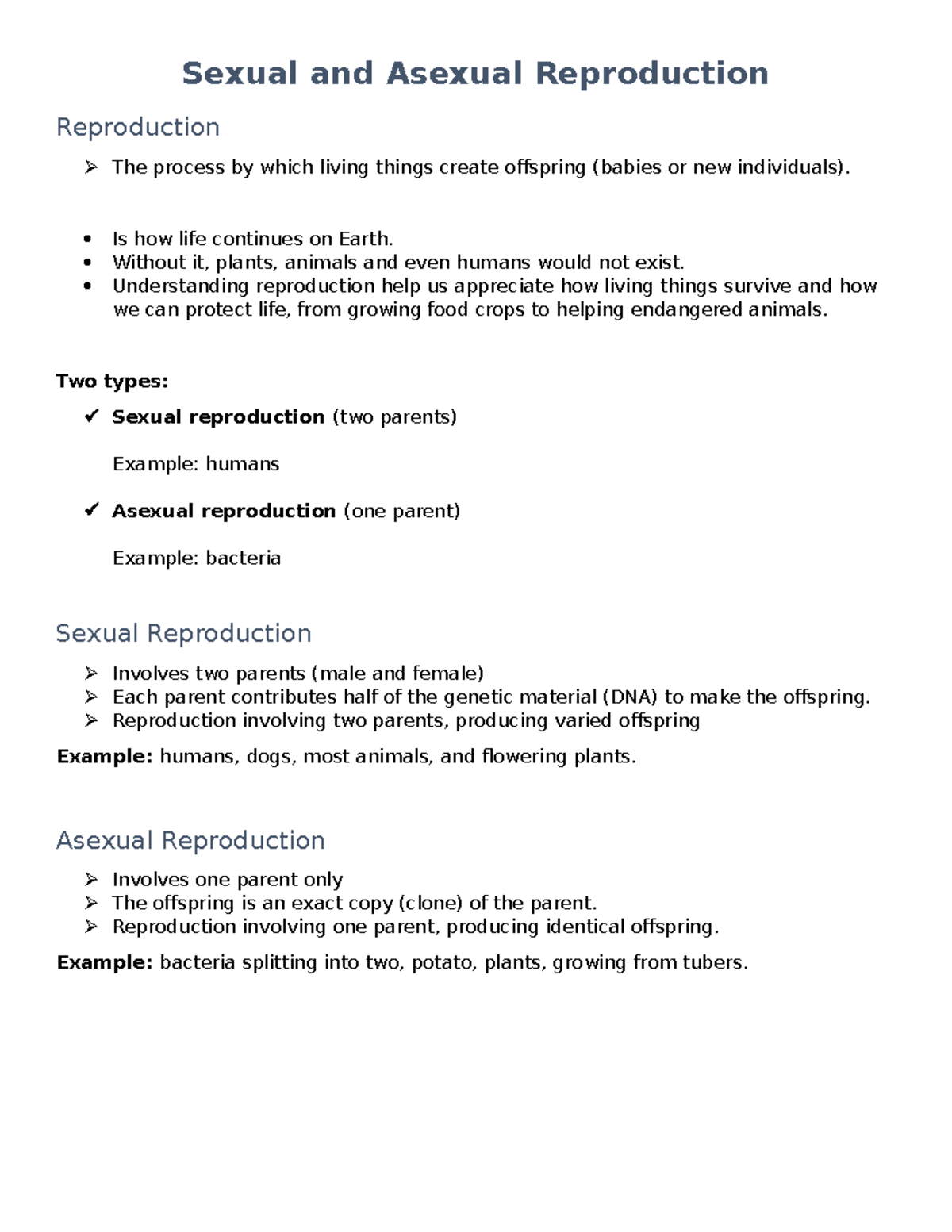 Sexual and Asexual - notes - Sexual and Asexual Reproduction ...