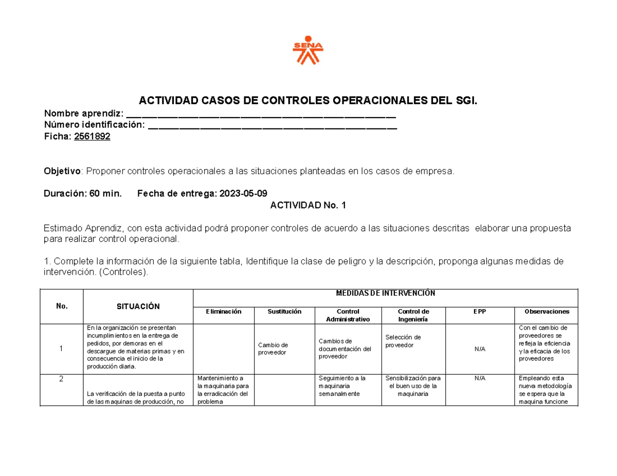 Controles Operacionales SGI - Actividad 2561892 - Studocu