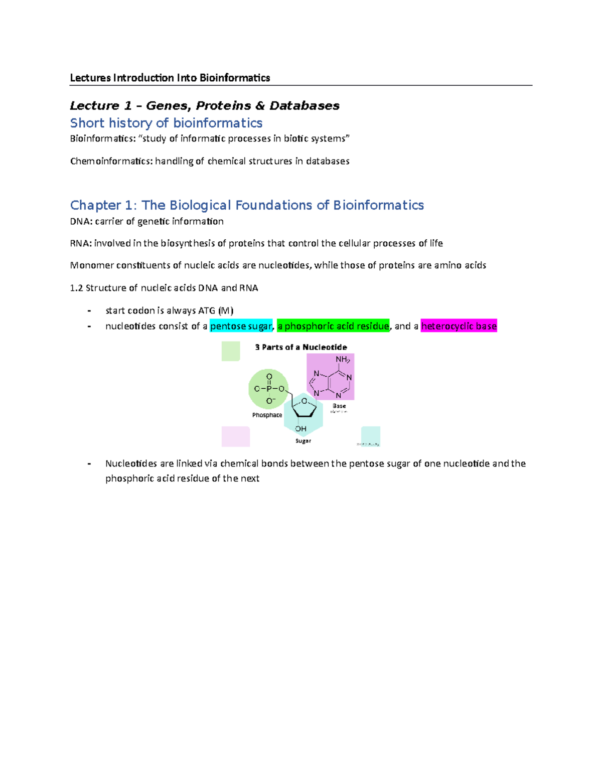 Bioinformatics Lectures: Key Concepts & Biological Databases - Studeersnel