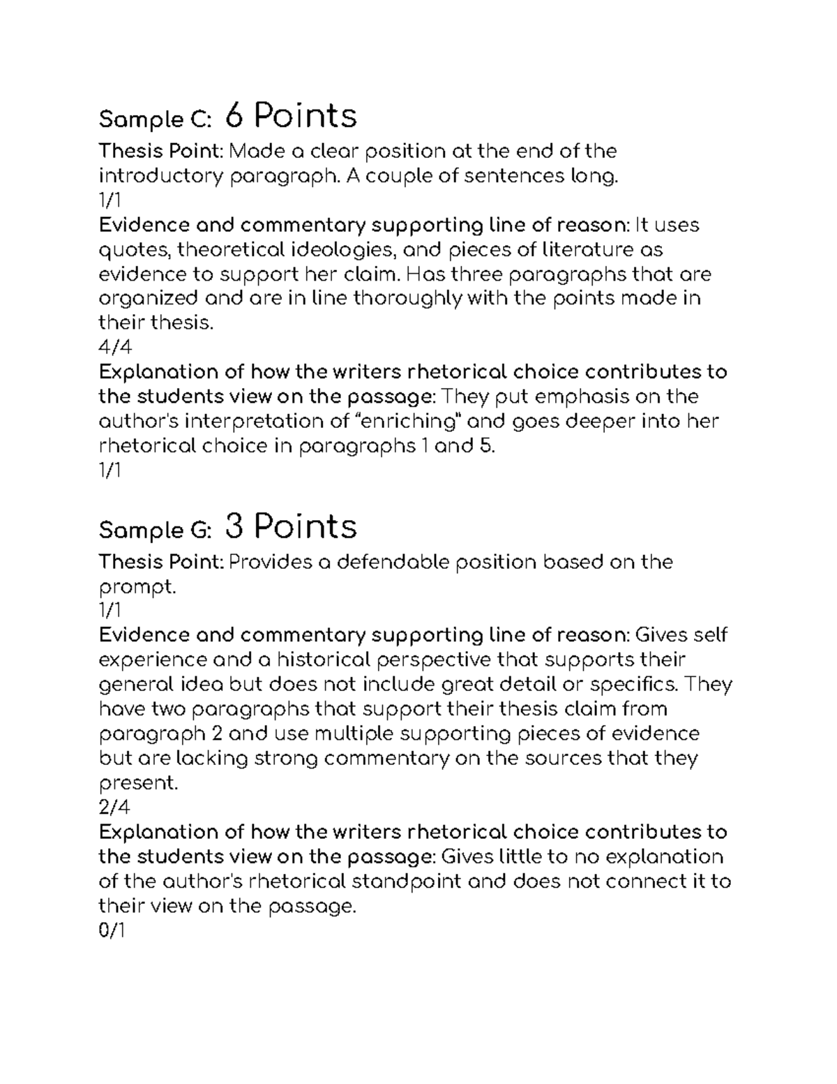 Scoring AP Exam Prompts - Sample C: 6 Points Thesis Point: Made a clear ...