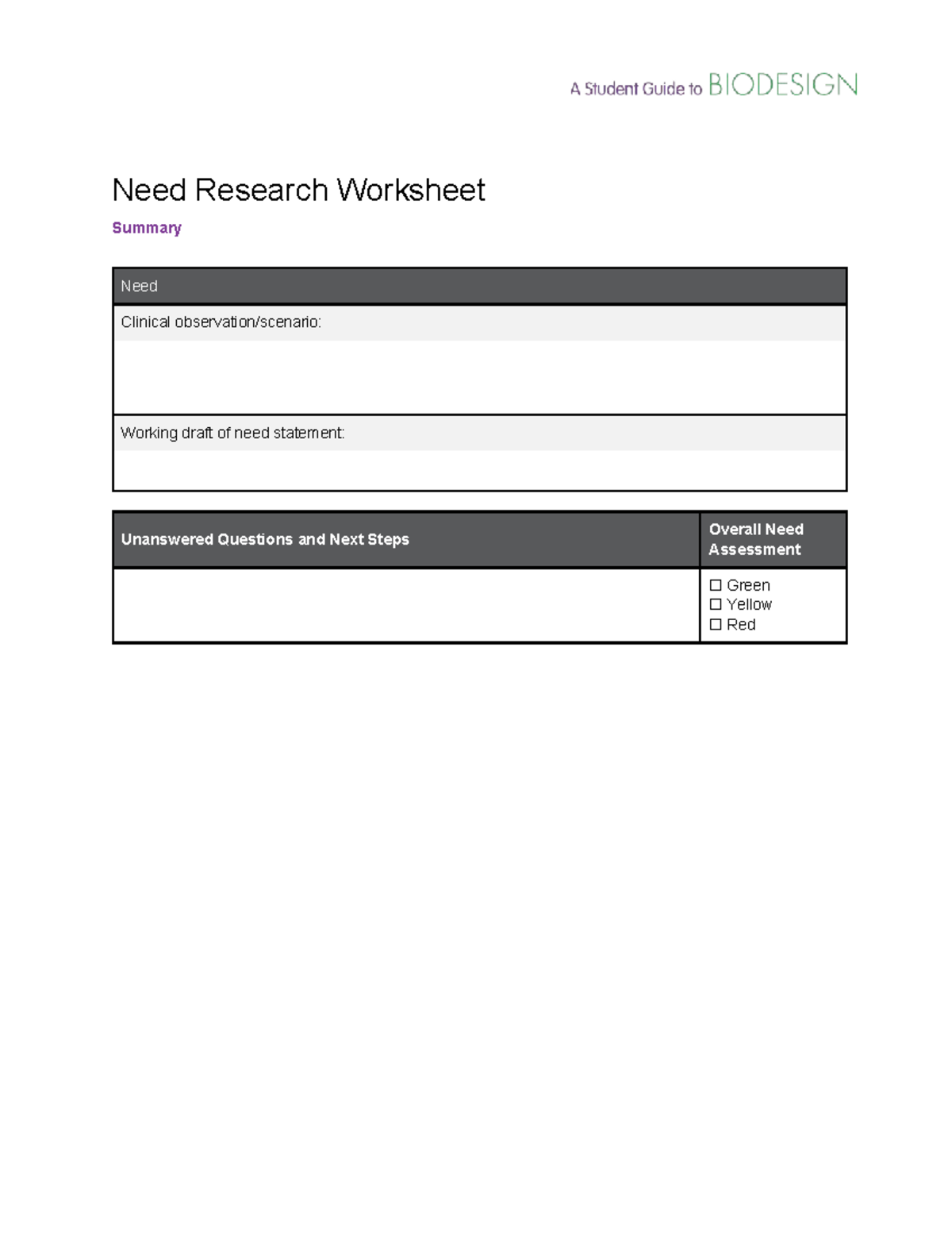 Need Research Worksheet Summary: Clinical Assessment & Market Analysis ...