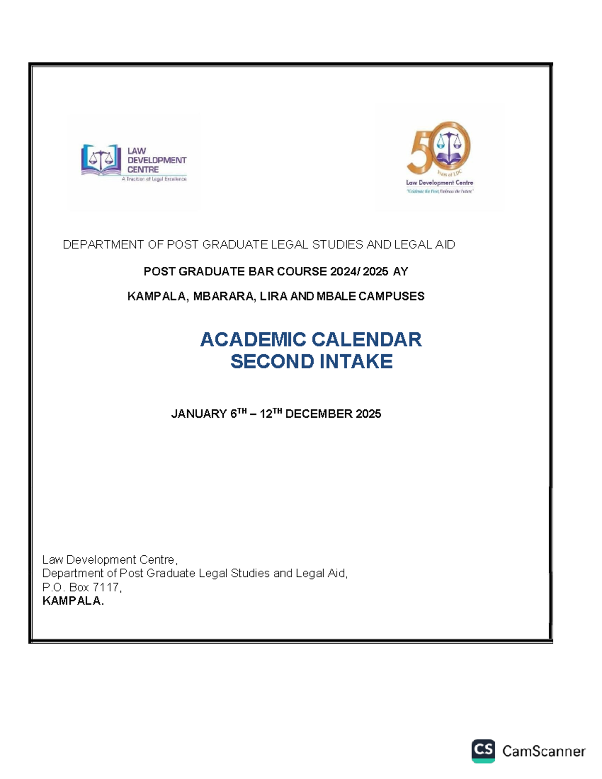 PG Bar Course 2024/25 Second Intake Academic Calendar (Jan-Dec 2025 ...
