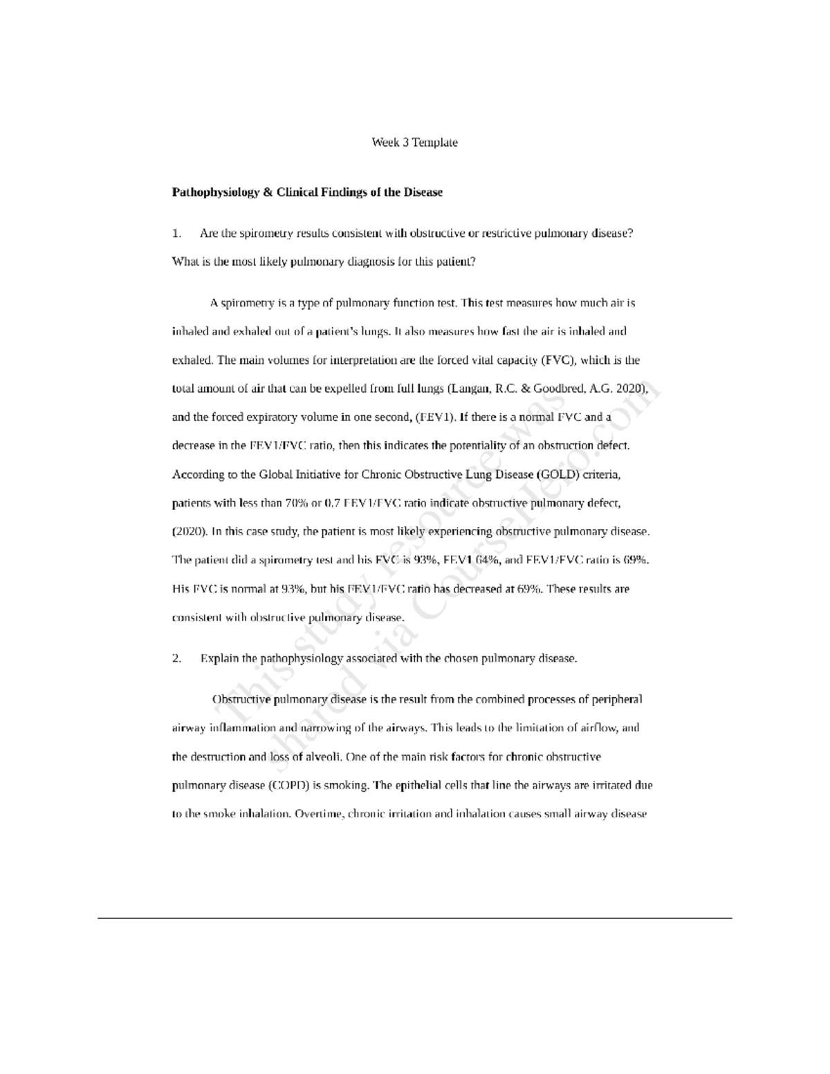 Week 3 sample - N/a - Week 3 Template Pathophysiology Clinical Findings ...