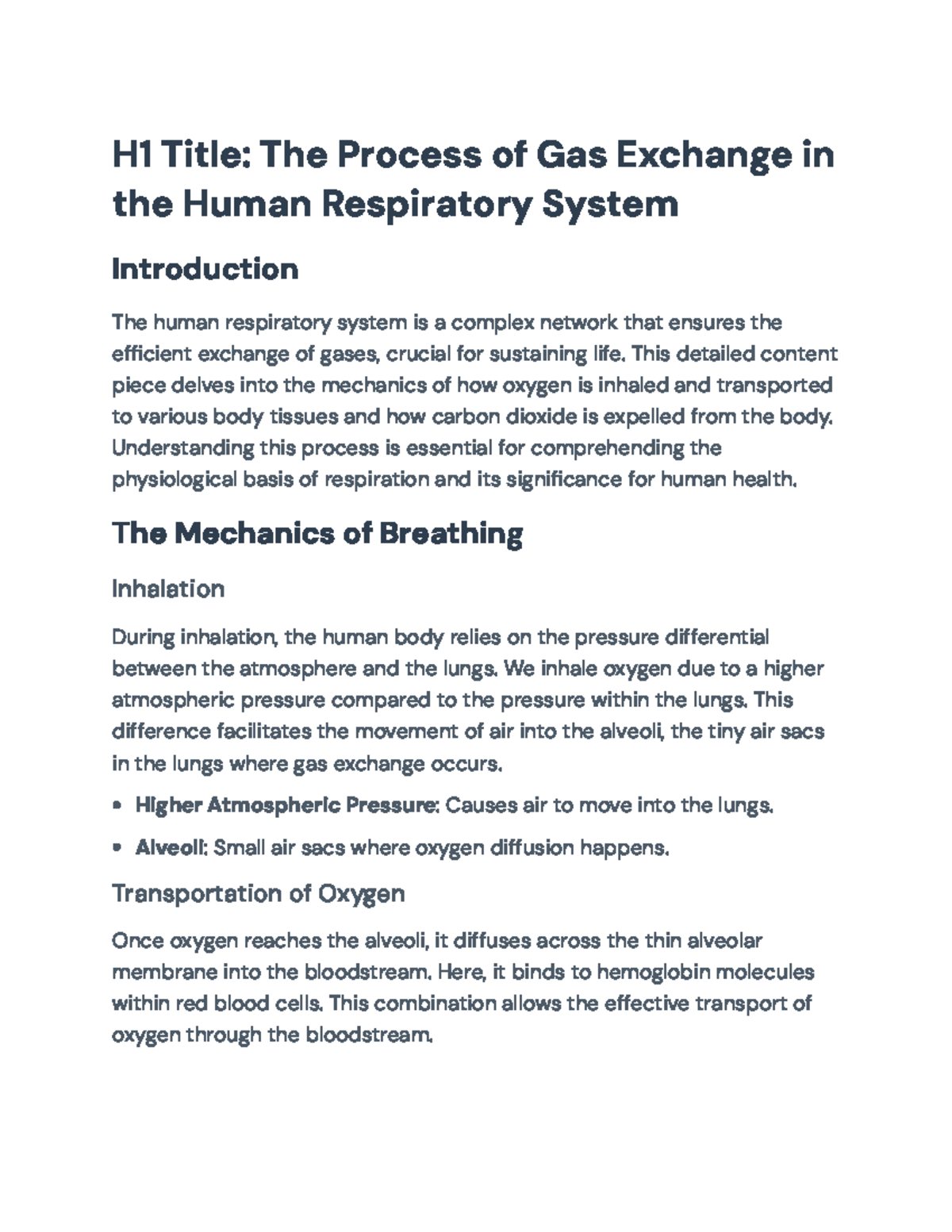The Process of Gas Exchange in the Human Respiratory System (BIOL101 ...