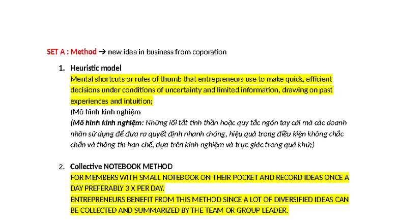 SET A: Innovative Business Methods for Entrepreneurs - Midterm Exam ...